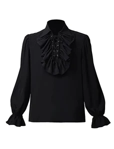 GRACEART Camicia da pirata da uomo con volant, stile coloniale, poeta rinascimentale, camicia ...