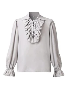 GRACEART Camicia da pirata da uomo con volant, stile coloniale, poeta rinascimentale, camicia ...