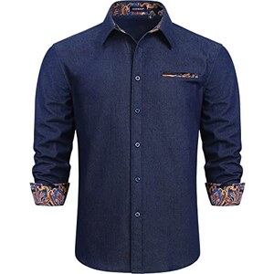 HISDERN Camicia Jeans da Uomo Manica Lunga Camicie Casual Elegante ...