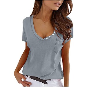 MODSGUE Camicetta da donna estiva con scollo a V, con tasche sexy, con ...