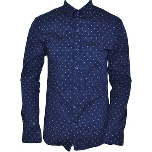 Malu Shoes Camicia uomo cotone blu notte collo rigido manica lunga ...