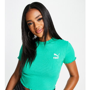 PUMA - Crop top verde acceso acido con bordi ondulati - In esclusiva ...