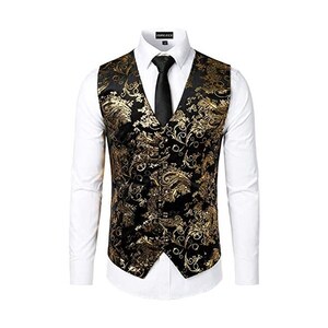 PARKLEES Gilet da uomo di lusso metallizzato Paisley stampato oro ...