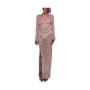 Geagodelia Abito da Donna Sexy Elegante Abito Lungo Donna Trasparente ...