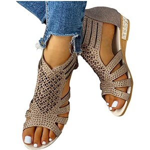MJGkhiy Sandali Donna Estive Eleganti Bassi Zeppa Sandals con Strass ...