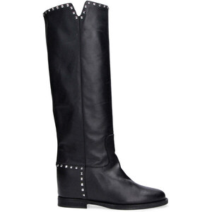 Via Roma 15 Via Roma15 stivale pelle nera tubolare con borchie - Stileo.it