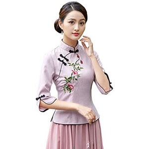 YL YueLian, camicetta da donna con ricamo a rosa Qipao, con colletto ...