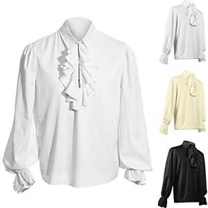 Beokeuioe Steampunk, camicia da uomo con volant, stile medievale, per carnevale, Halloween, per ...