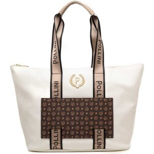 Pollini borsa a spalla donna con manico logato in tessuto e finitura ...