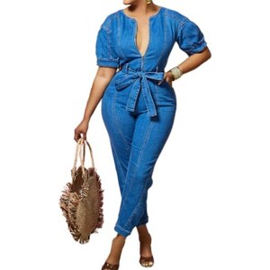 YZABEL Tuta di Jeans da Donna Moda Manica Corta Sexy Slim Comodo Lavato ...