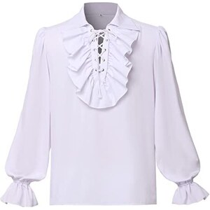 GRACEART Camicia da pirata da uomo con volant, stile coloniale, poeta rinascimentale, camicia ...