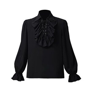 GRACEART Camicia da pirata da uomo con volant, stile coloniale, poeta rinascimentale, camicia ...