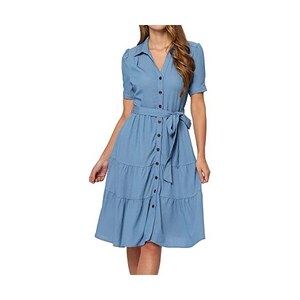 Allegra K Abito da donna in Chambray estivo 2023 a maniche corte con bottoni in vita con scollo ...