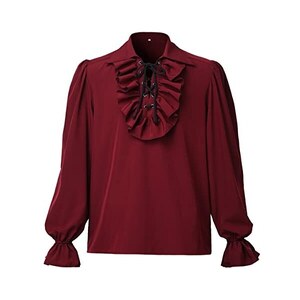 GRACEART Camicia da pirata da uomo con volant, stile coloniale, poeta rinascimentale, camicia ...
