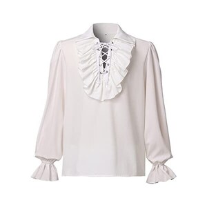 COSDREAMER Camicia da Uomo Rinascimentale da poeti medievali Pirata Top Camicetta (S, Beige ...