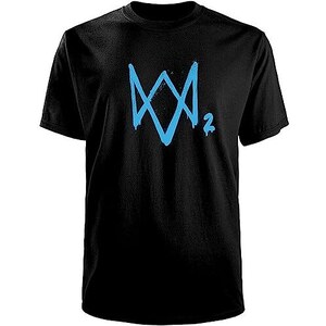 Wound Men's Watch Dogs 2 Logo Black T-Shirt Blue Logo NIP Small - Stileo.it