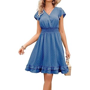 QUNERY Vestiti Estivi Eleganti Vestito Casual Scollo a V Manica Corta ...