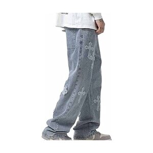 Yokbeer Jeans da Uomo Y2K Streetwear Fashion Baggy Straight Fit Jeans a ...
