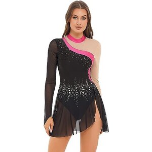 iEFiEL Abito da Pattinaggio Artistico Donna Leotardsa a Maniche Lunghe ...