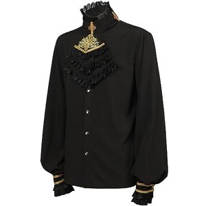 JYJXFD Camicie da pirata da uomo vintage rinascimentale camicie medievali steampunk nero volant ...
