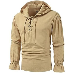 KJDWJKJRF Camicia in lino da uomo medievale, camicia da uomo con lacci rinascimentale viktorian ...