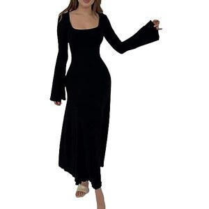 Vioyavo Abito a Maniche Lunghe Vestito Donna Lunga con Scollo A U Abito ...