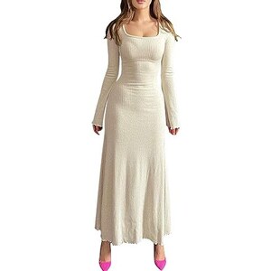 Vioyavo Abito a Maniche Lunghe Vestito Donna Lunga con Scollo A U Abito ...