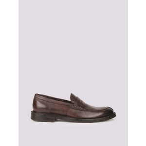 ANDREA MORANDO MOCASSINO CON PENNY IN PELLE ANTICATA MARRONE - Stileo.it