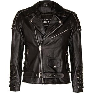 Infinity Leather Giacca biker Brando nera da uomo LIVE TO RIDE in pelle ...