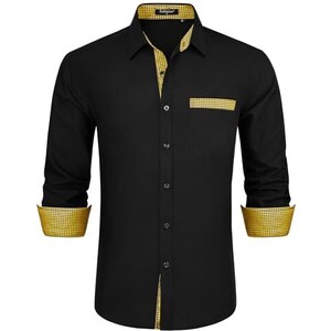 Enlision Camicia Nero Oro Uomo Elegante Manica Lunga Regular Fit ...
