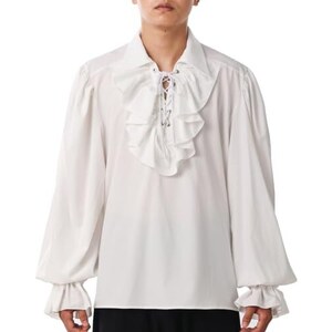 GRACEART Camicia da pirata da uomo con volant, stile coloniale, poeta rinascimentale, camicia ...
