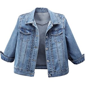 shownicer Donna Giacca in Denim Color Giubbotto Jeans Corto Manica 3/4 ...