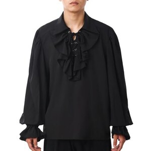 GRACEART Camicia da pirata da uomo con volant, stile coloniale, poeta rinascimentale, camicia ...