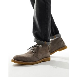 AllSaints - Bilton - Stivaletti stringati in camoscio color talpa ...