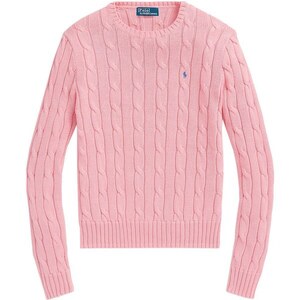Polo Ralph Lauren Maglia rosa girocollo in cotone a trecce con pony ...