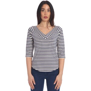 MAGLIA MARIA BELLENTANI RIGATA CON SCOLLO A PUNTA, Colore Blu - Stileo.it