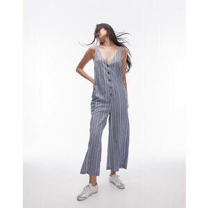 Topshop - Tuta jumpsuit a righe testurizzata con bottoni-Neutro - Stileo.it