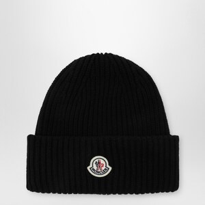 Moncler Cuffia nera in lana e cashmere - Stileo.it