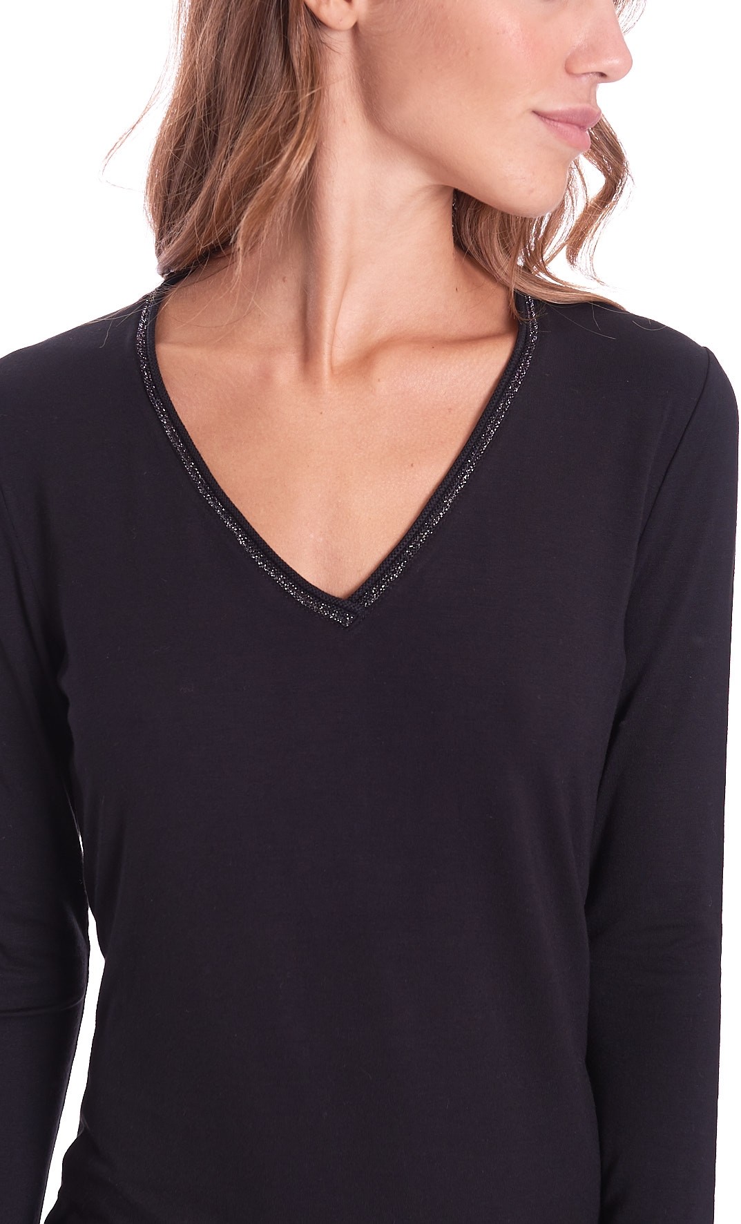 MAGLIA MARIA BELLENTANI SCOLLO A PUNTA CON PROFILI IN LUREX, Colore ...