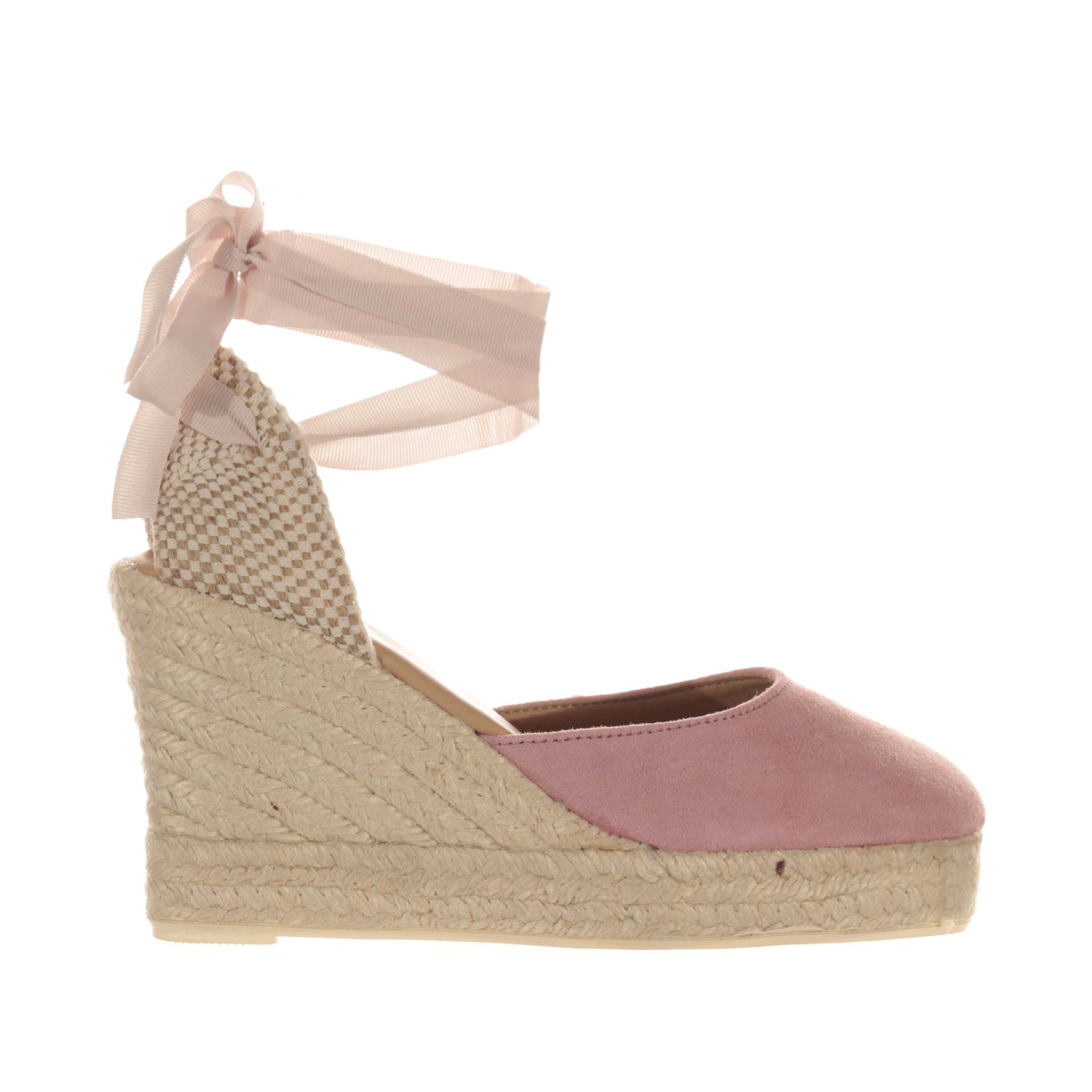 Manebí Espadrillas con zeppa in camoscio e juta naturale rosa . Donna ...