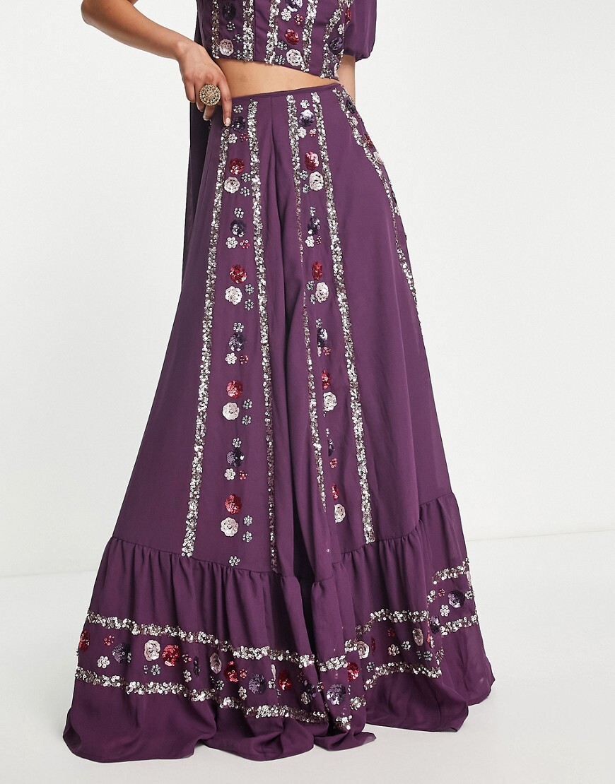 Maya - Gonna lunga con peplo decorato con fiori e righe in coordinato ...