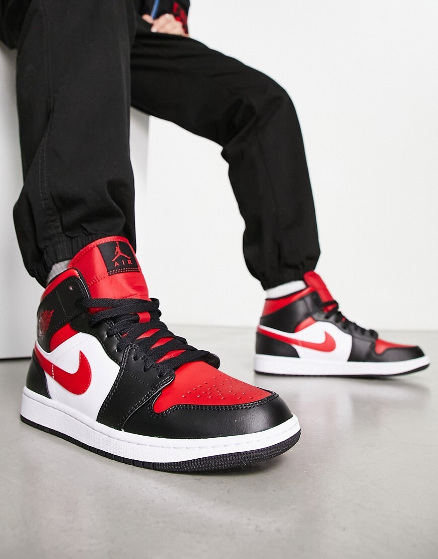 Jordan - Air 1 Mid - Sneakers alte rosse/bianche/nere-Nero - Stileo.it