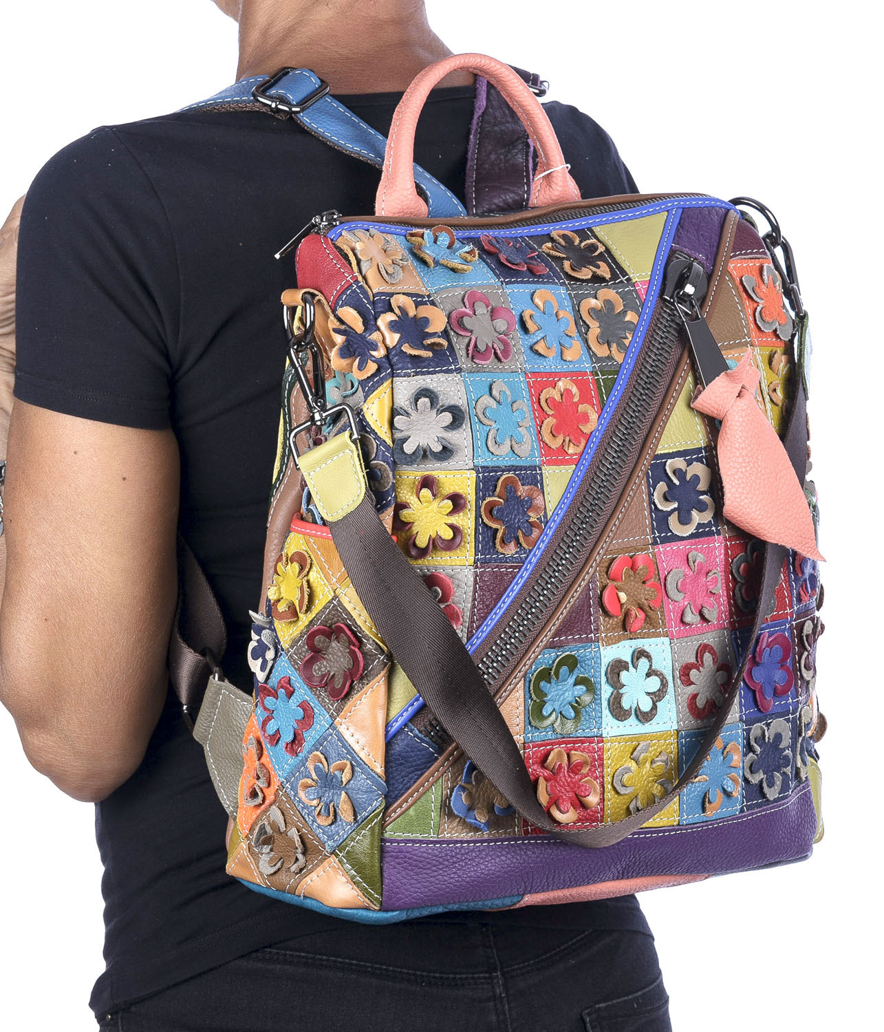 Borsa zaino donna MONTE FUMAIOLO, in vera pelle morbida martellata ...
