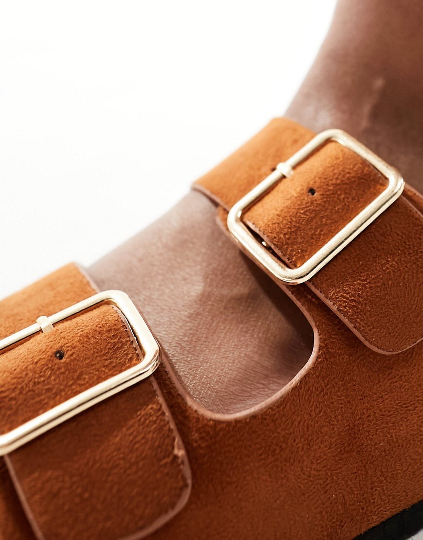 Glamorous Wide Fit - Sandali color cuoio con due cinturini e plantare a ...