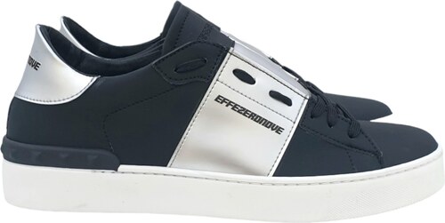 SNEAKERS HELSENKI GOMMATO NERO ARGENTO UOMO, FONDO IN GOMMA BIANCO LOGO LATERALE F09 walkingon ...