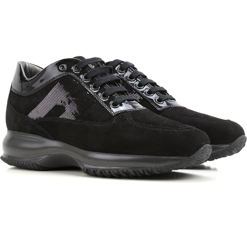 Hogan Sneaker Donna In Saldo, Interactive, Nero, Pelle Scamosciata ...