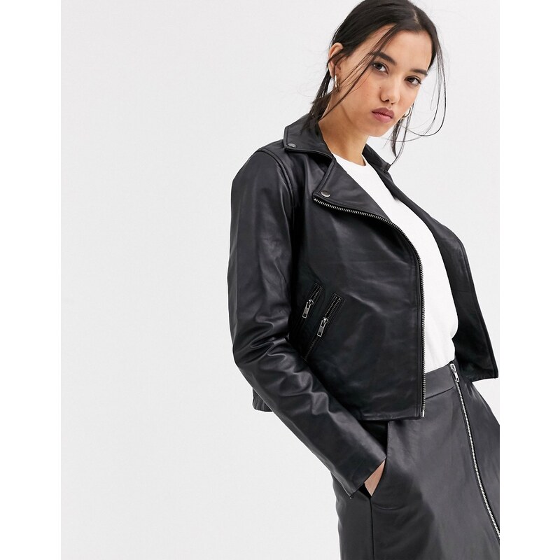 Muubaa - Giacca biker classica in pelle-Nero - Stileo.it