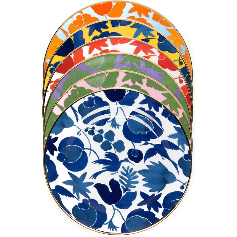 La DoubleJ Set di due piatti da dessert Wildbird - Blu - Stileo.it