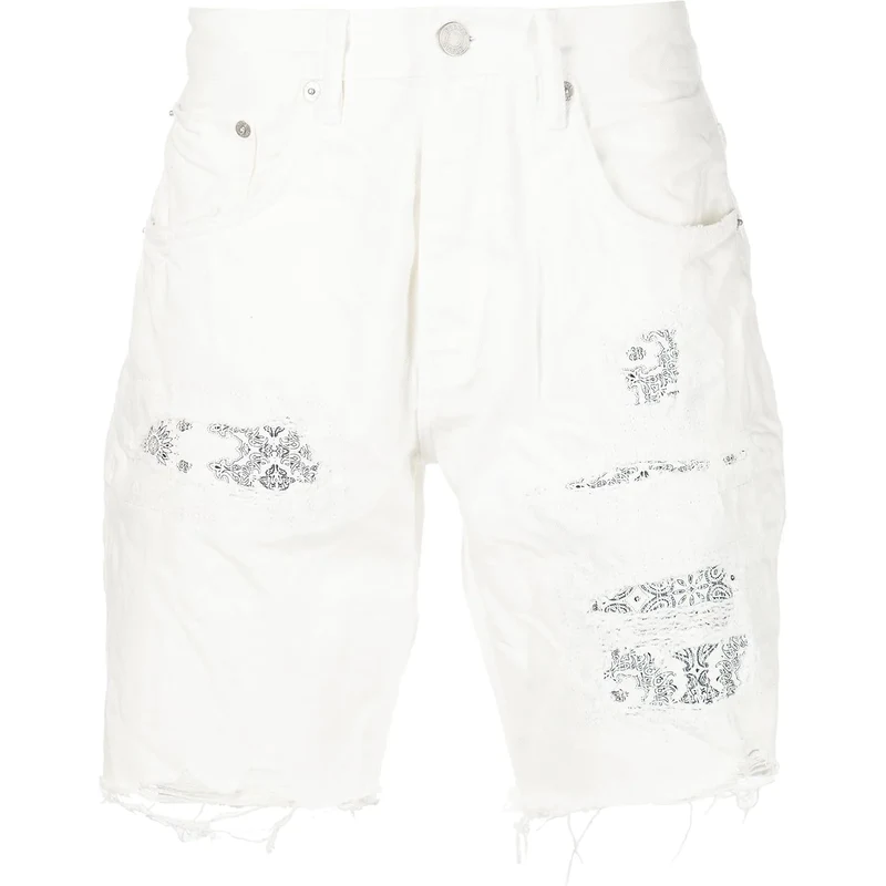 Purple Brand Bermuda denim con design patchwork - Bianco - Stileo.it
