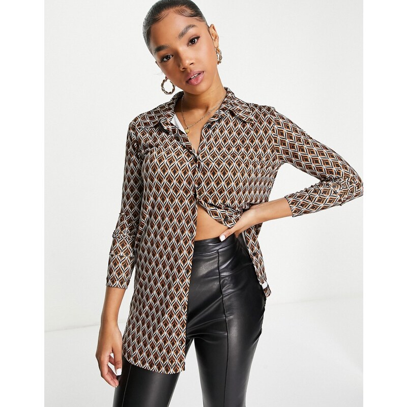 Stradivarius - Camicia con stampa fantasia geometrica-Multicolore ...